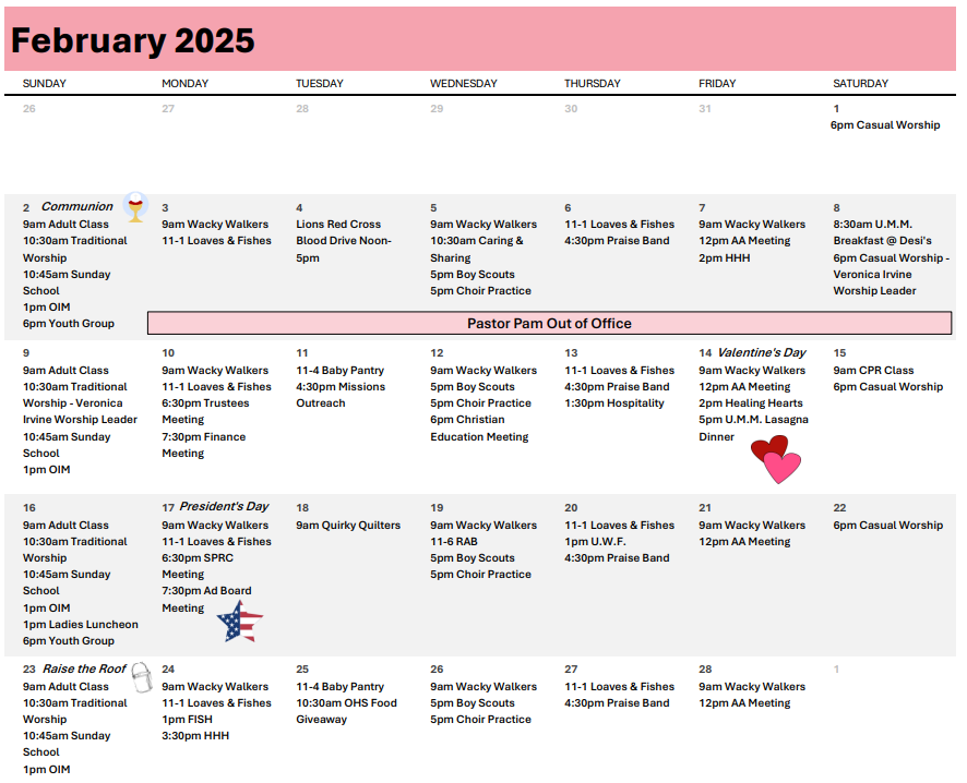 Calendar – Oscoda United Methodist Church